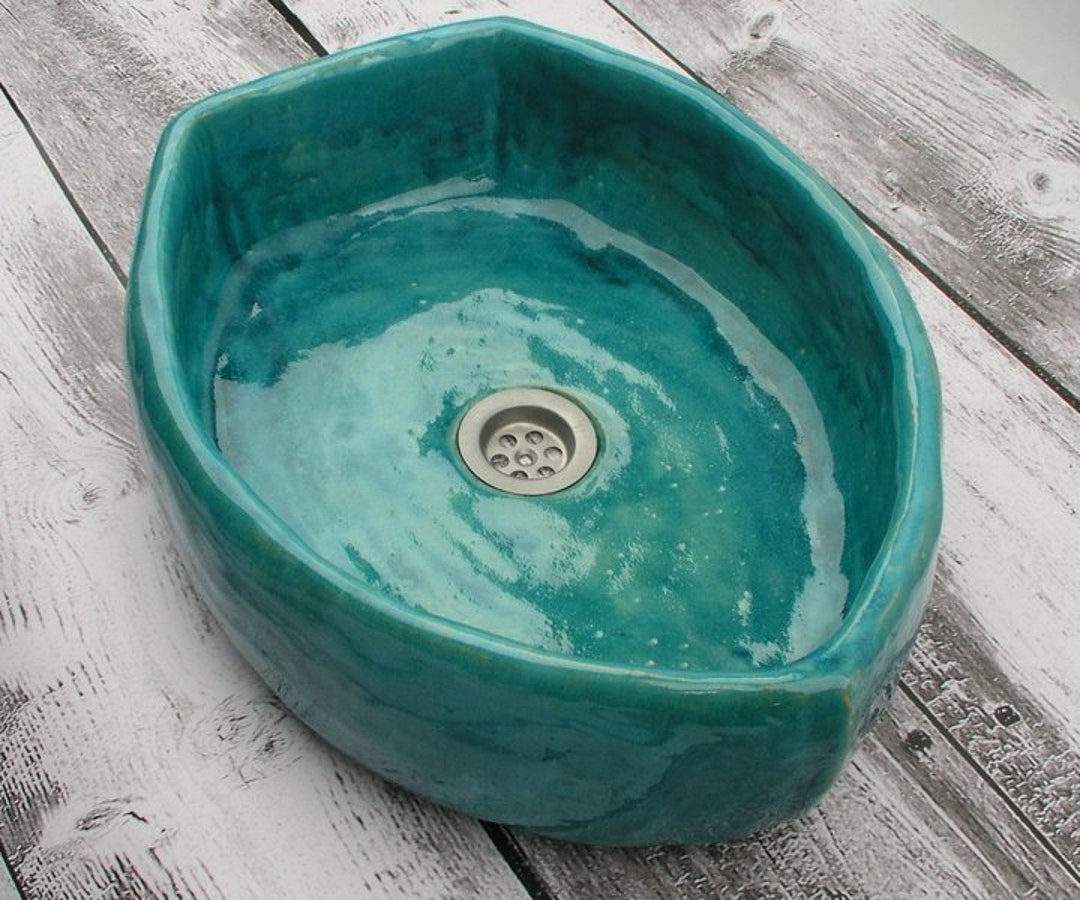 M59 Boat-shaped Turquoise Sink, Overtop Washbasin, Handmade Ceramic ...