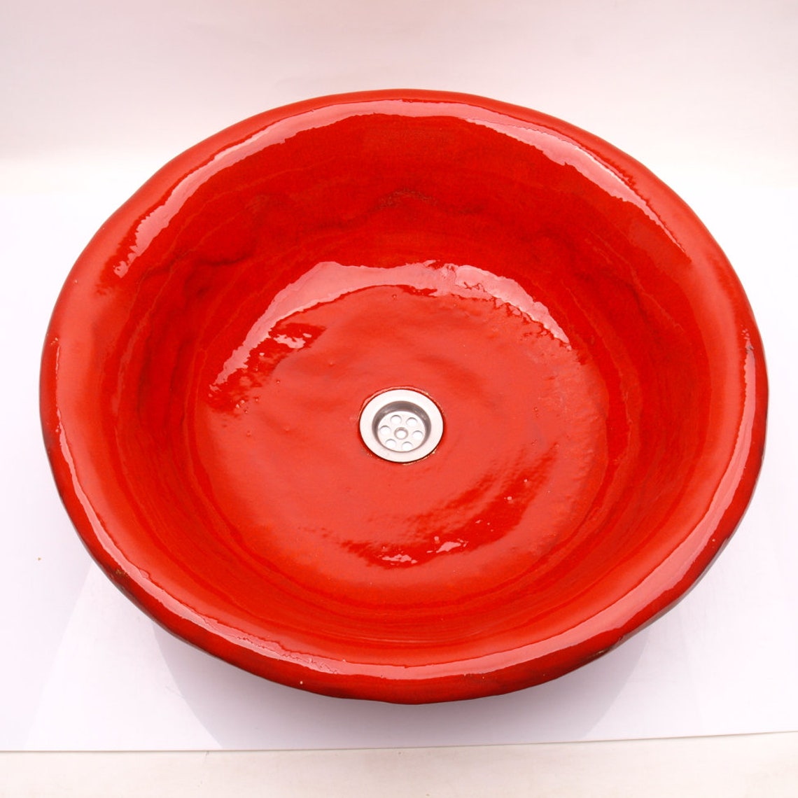 UM55 Big Red Ceramic Sink Round Overtop Washbasin Handmade | Etsy