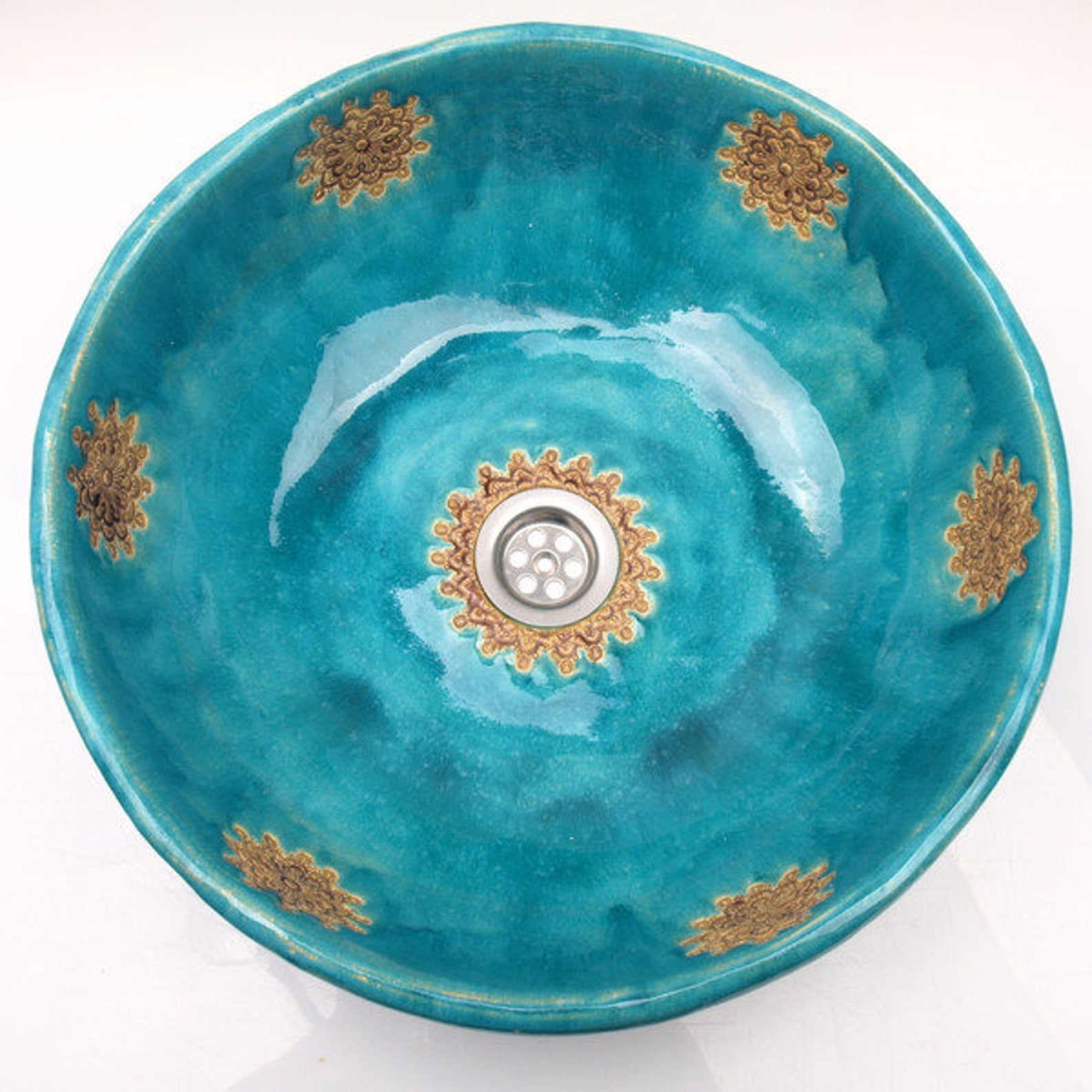 UM26 Turquoise With Lace Sink, Round Sink, Overtop Washbasin, Handmade ...