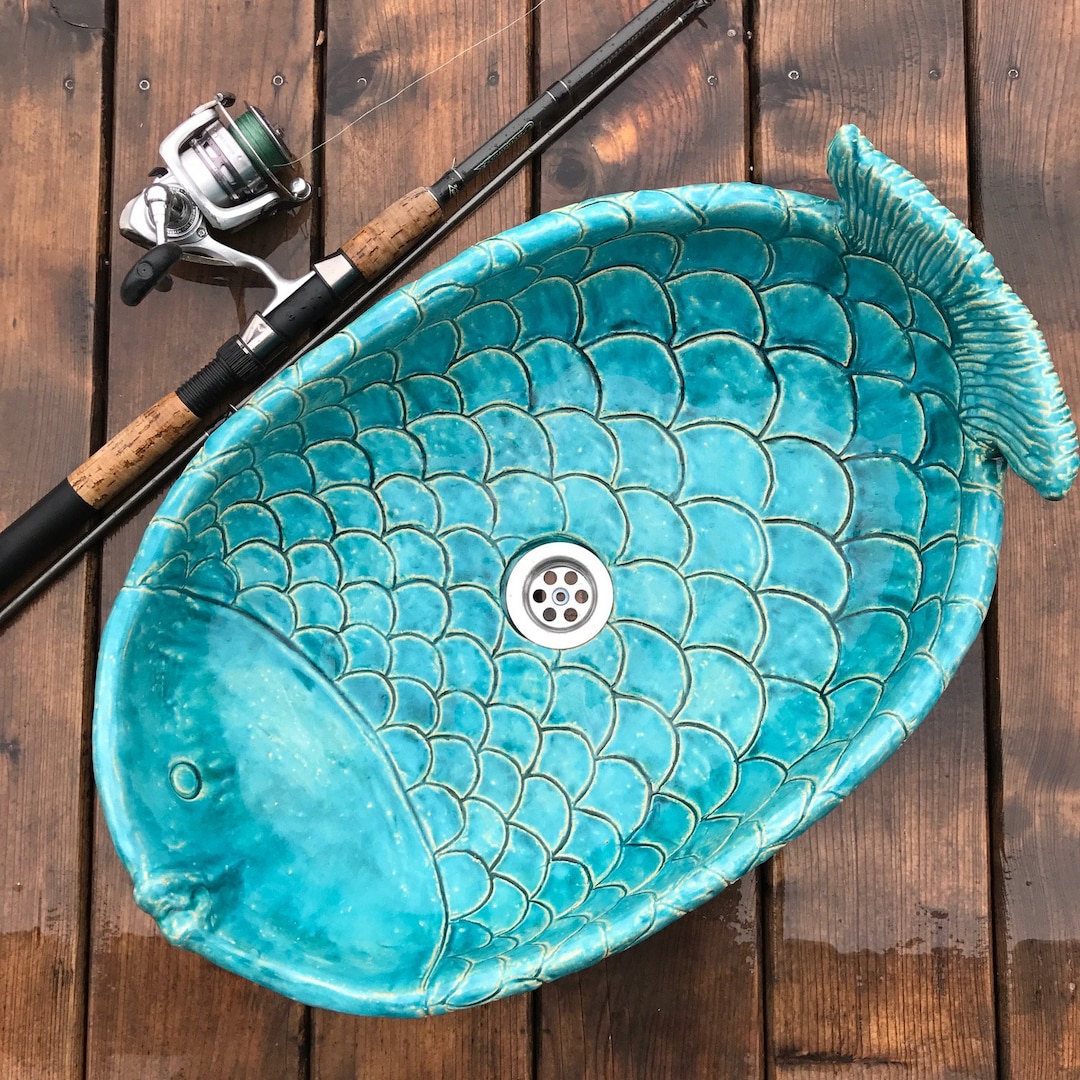 UM54 Big Turquoise Ceramic Oval Fish Sink, Washbasin - Etsy