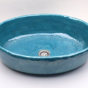 UM33 Navy Blue Light Sink, Oval Overtop Washbasin, Handmade Ceramic ...