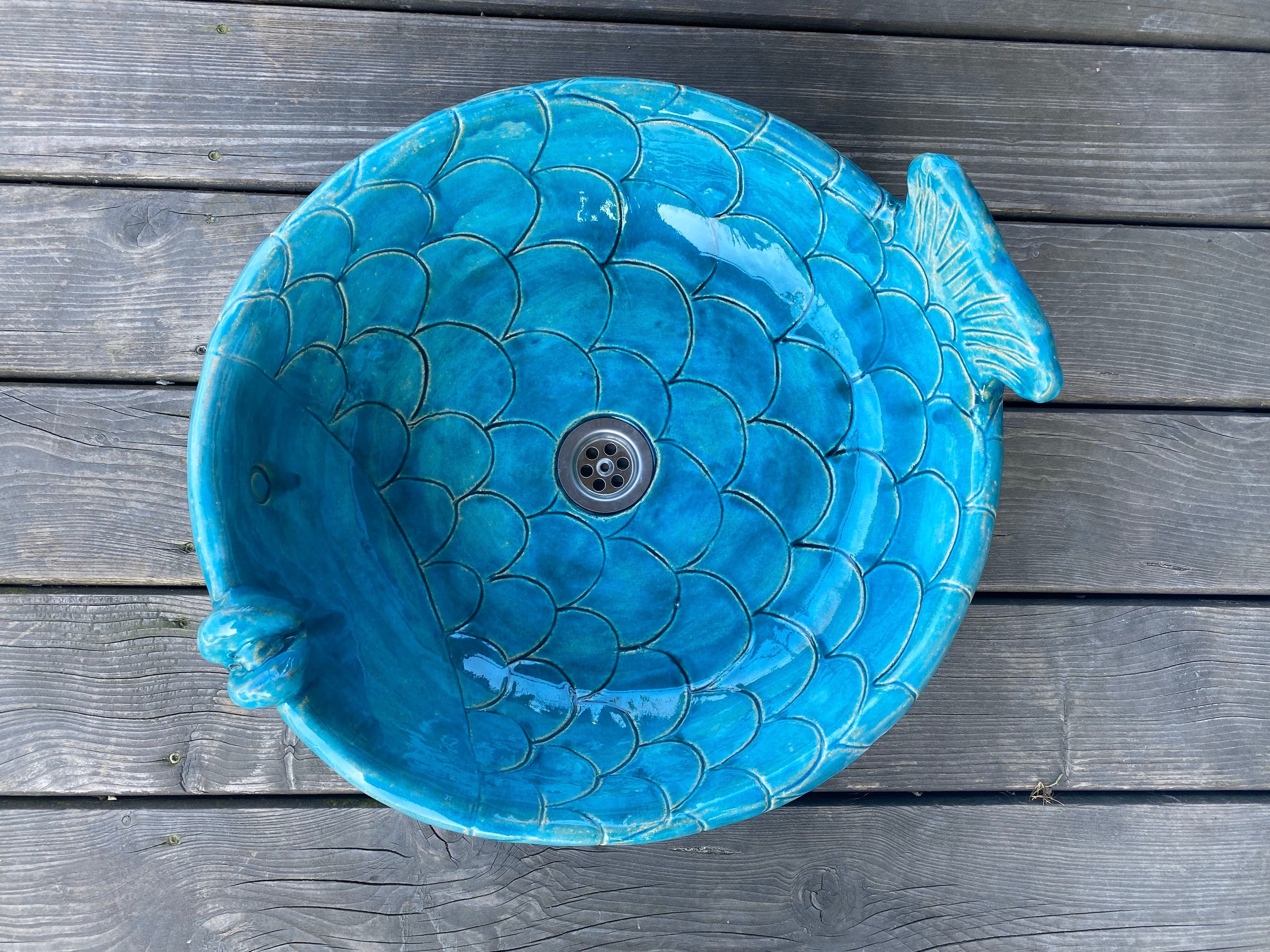 UM58 Big Turquoise Fish Sink Round Overtop Washbasin | Etsy