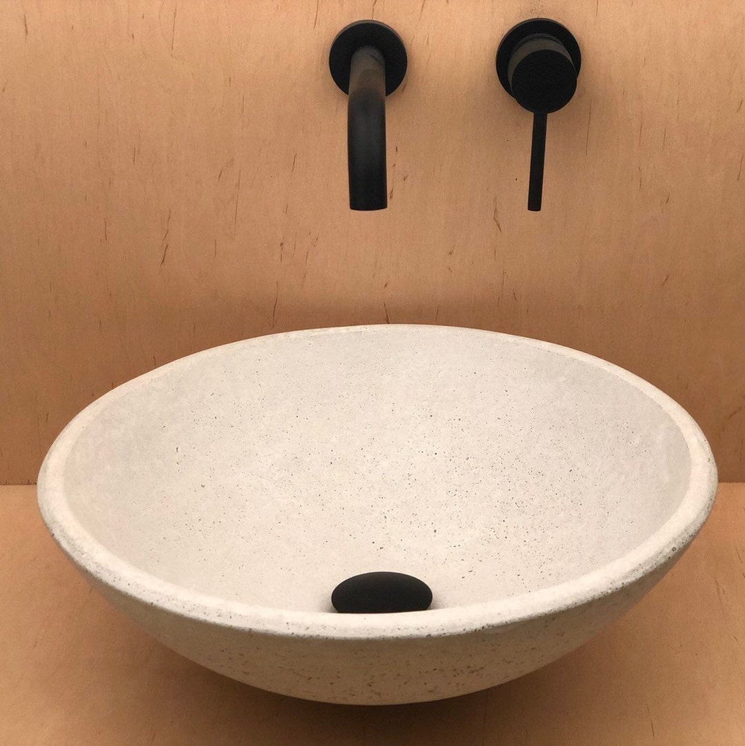UB17 White Concrete Round Sink, Washbasin + Black Tap+ Black Drain Plug - Etsy