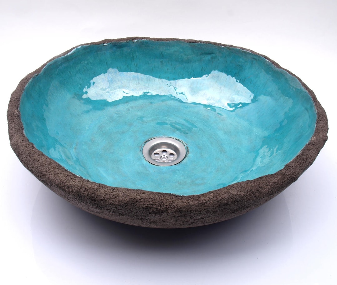 UM39 Emerald Lagoon Sink, Round Overtop Washbasin, Handmade Ceramic ...