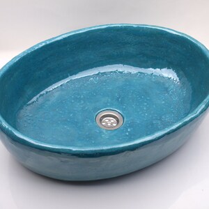 UM33 Navy Blue Light Sink, Oval Overtop Washbasin, Handmade Ceramic ...