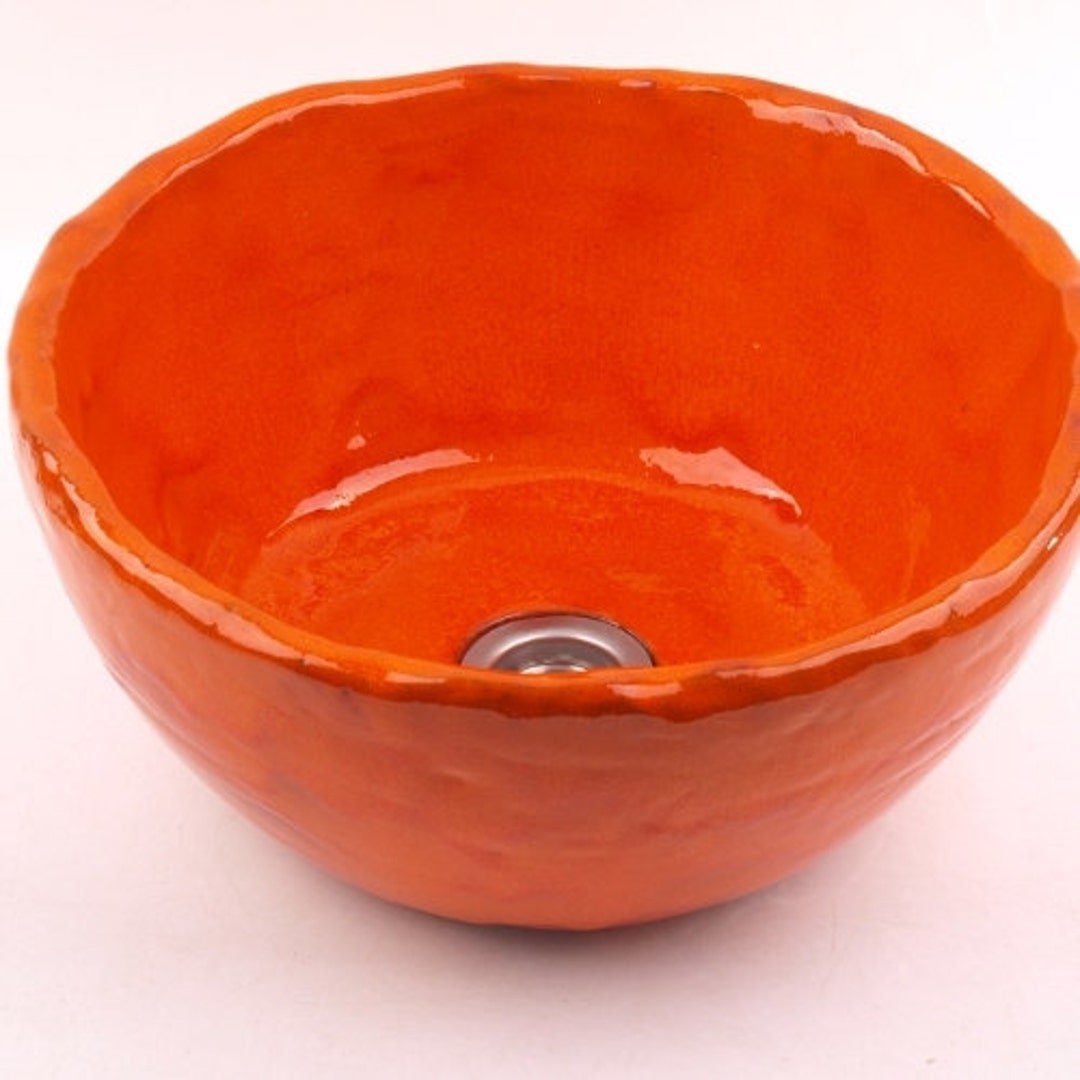 UM9 Juicy Orange Sink, Round Overtop Washbasin, Handmade Ceramic ...