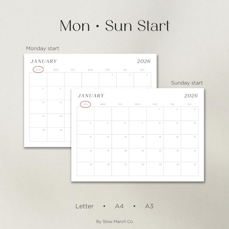 2026 Monthly Calendar Printable • Minimalist Landscape (digital ...