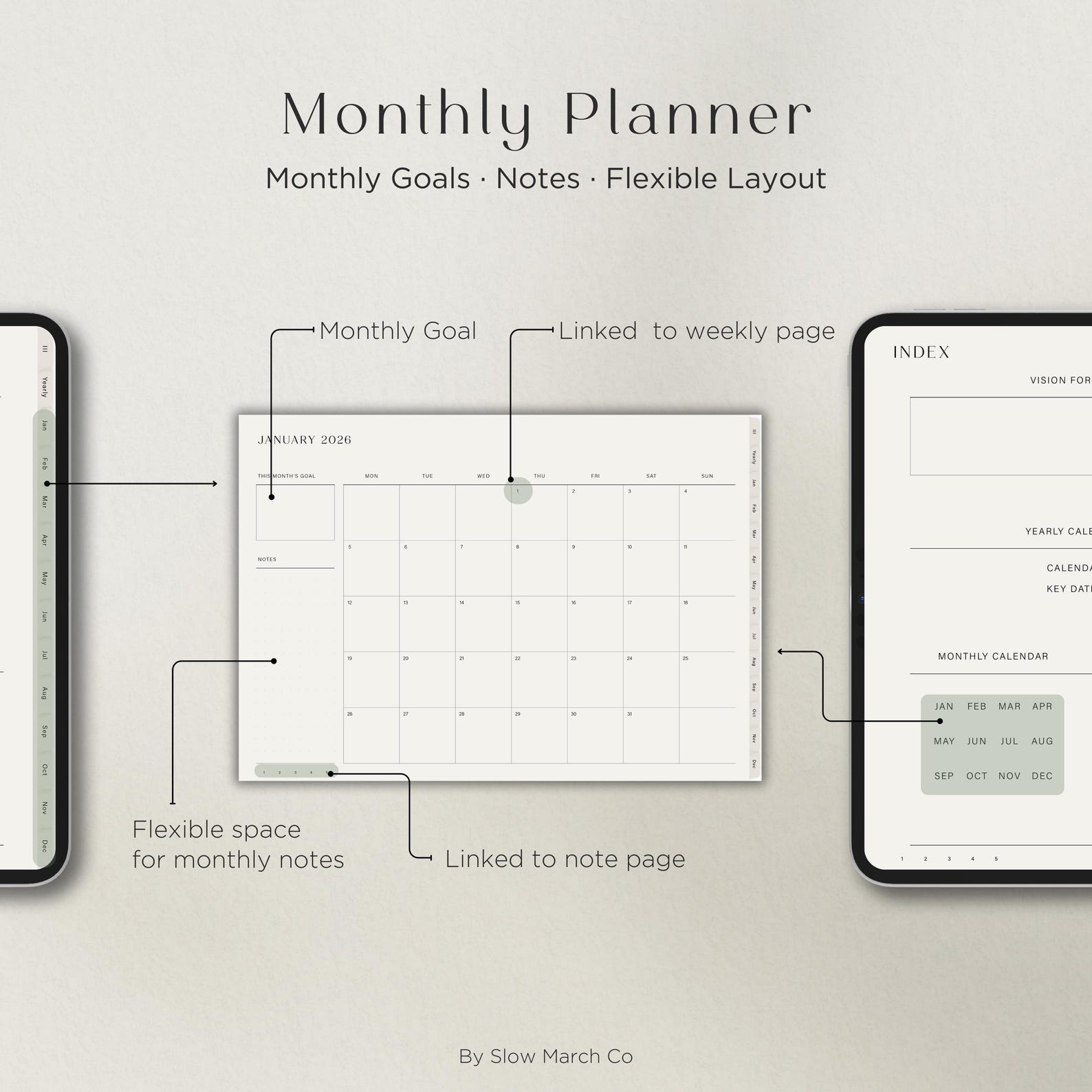 2026 Digital Planner - Hyperlinked Yearly Monthly Weekly Layout ...