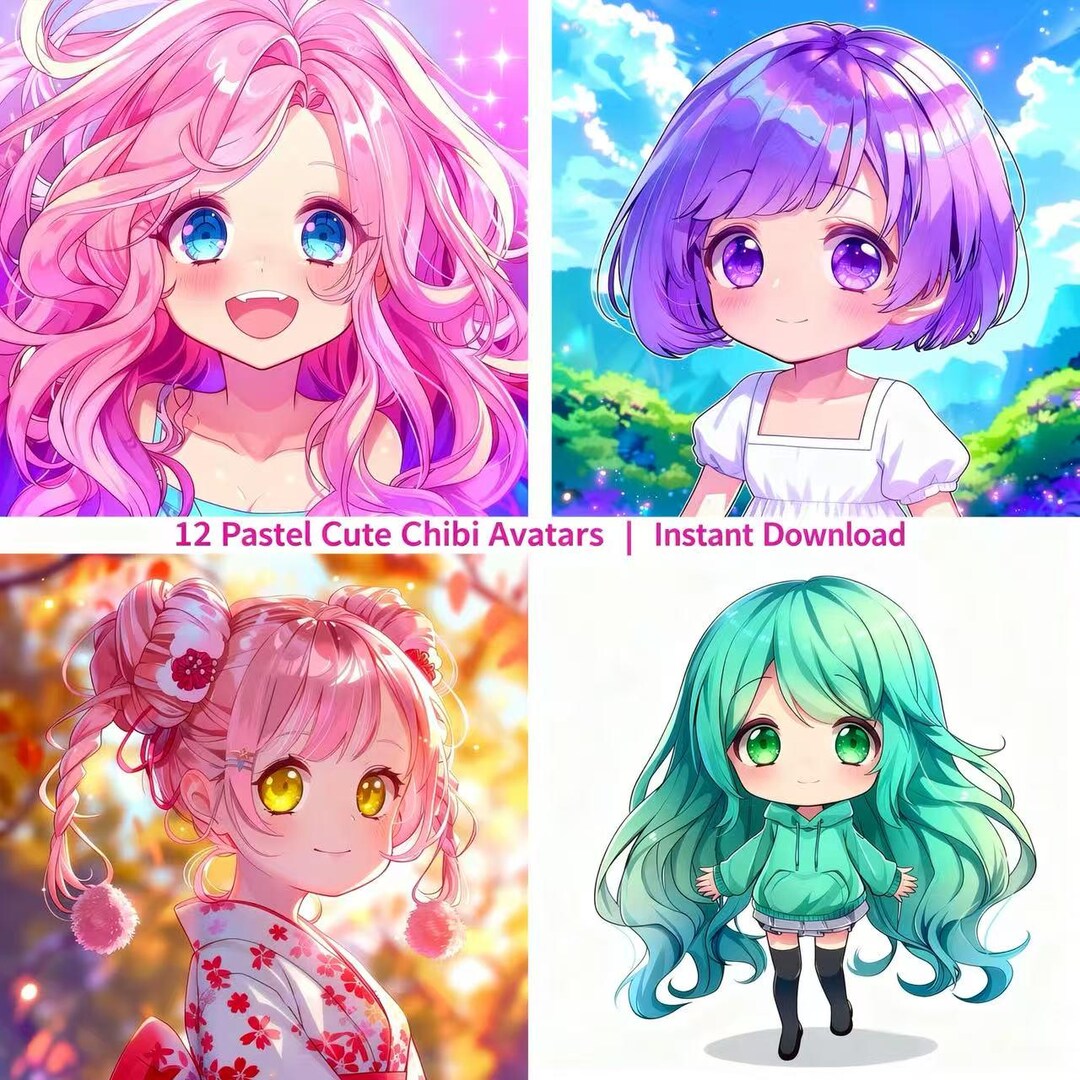 12 Pastel Cute Chibi Avatars for Social Media, Journaling & Stickers - Etsy