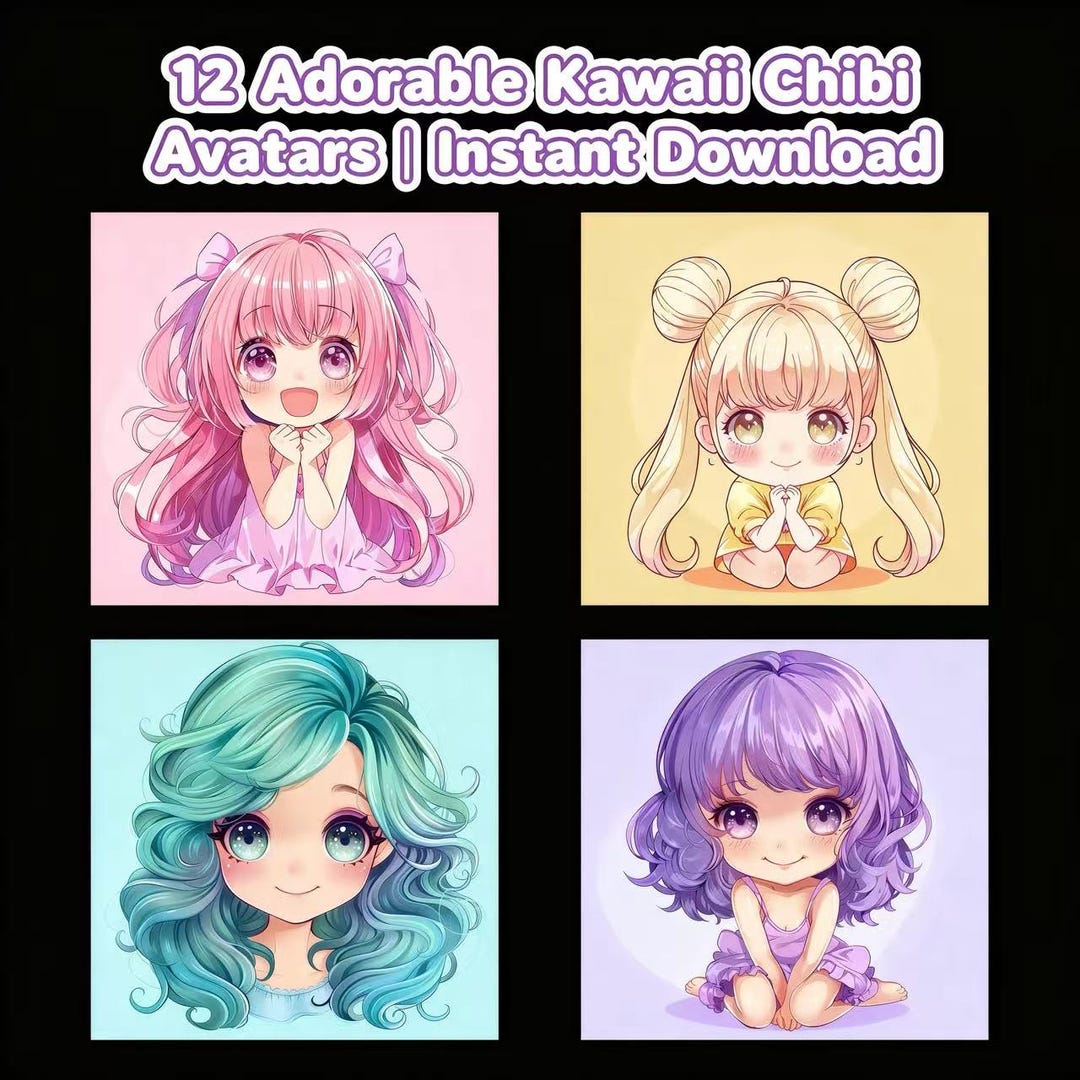 12 Adorable Kawaii Chibi Avatars for Profiles & Digital Projects - Etsy