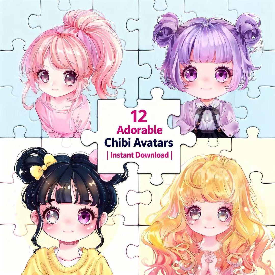 12 Adorable Chibi Avatars in Soft Pastel Colors for Stickers & Social ...