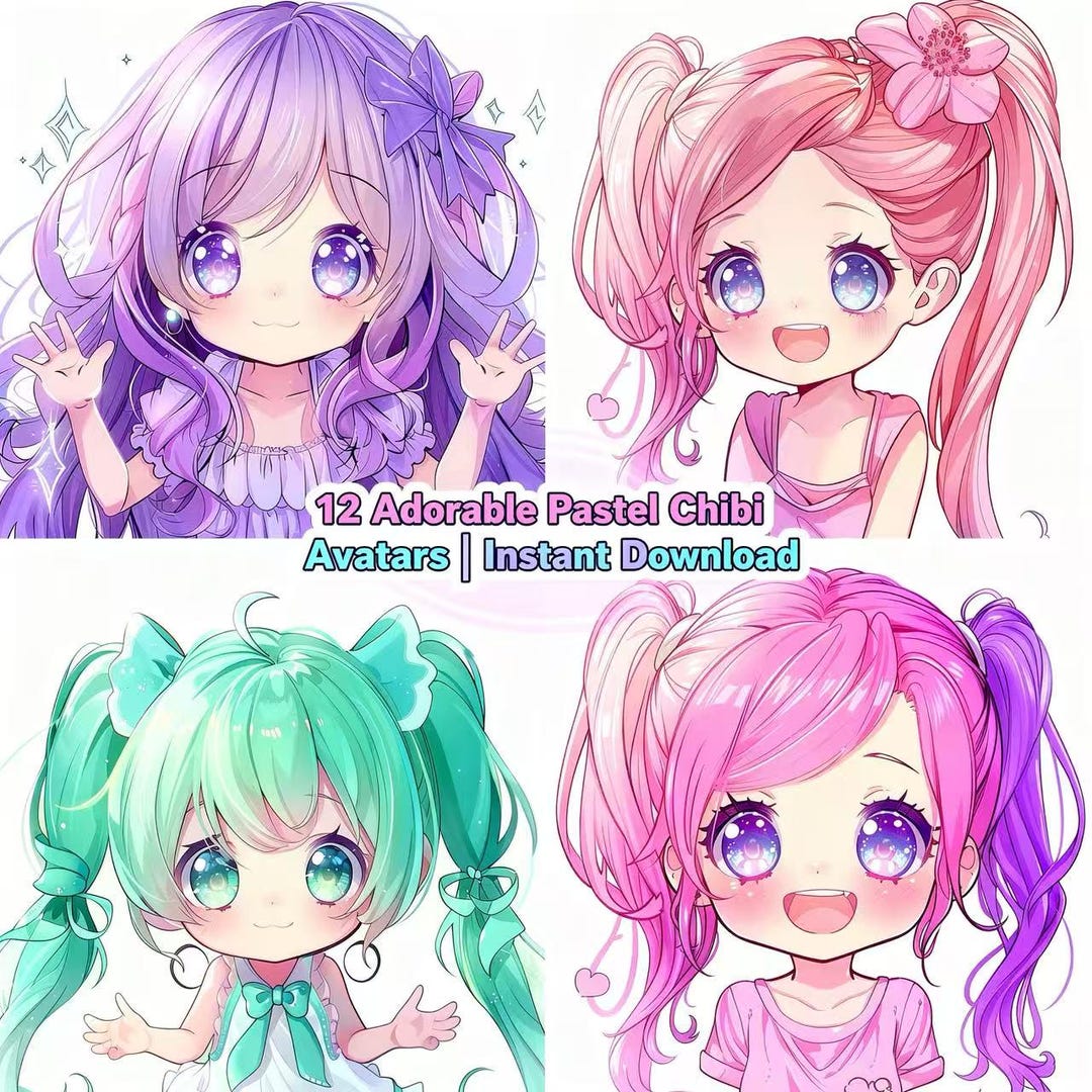 12 Adorable Pastel Chibi Avatars for Journaling, Stickers & Social ...