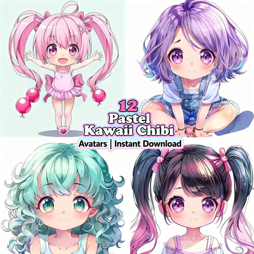 12 Pastel Kawaii Chibi Avatars for Journaling & Social Media - Etsy