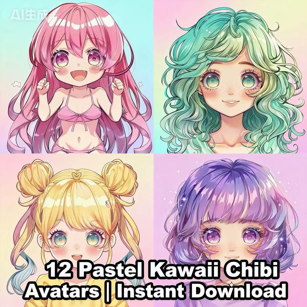 12 Pastel Kawaii Chibi Avatars for Profile Pictures & Stickers - Etsy