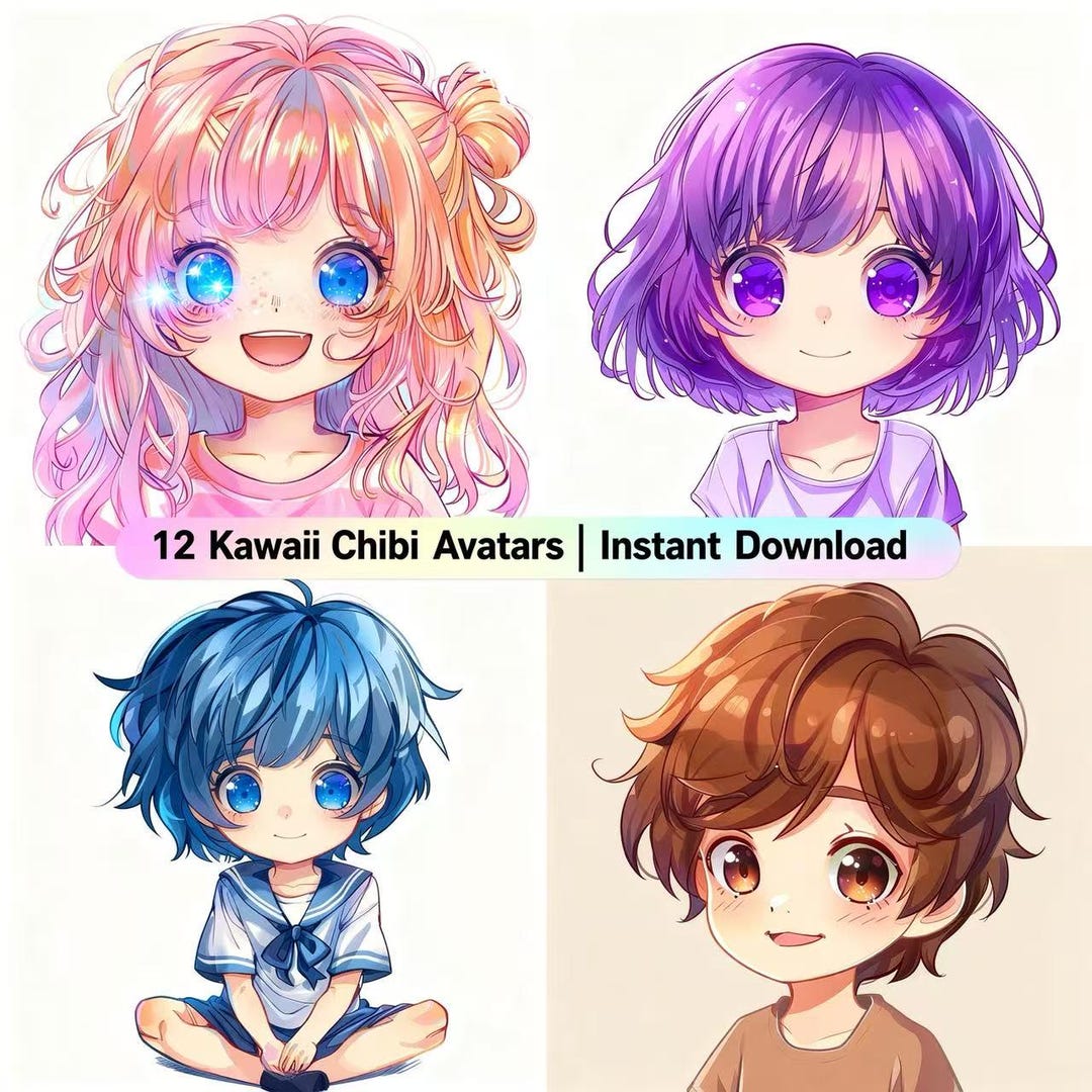 12 Kawaii Chibi Avatars for Journaling & Social Media - Etsy
