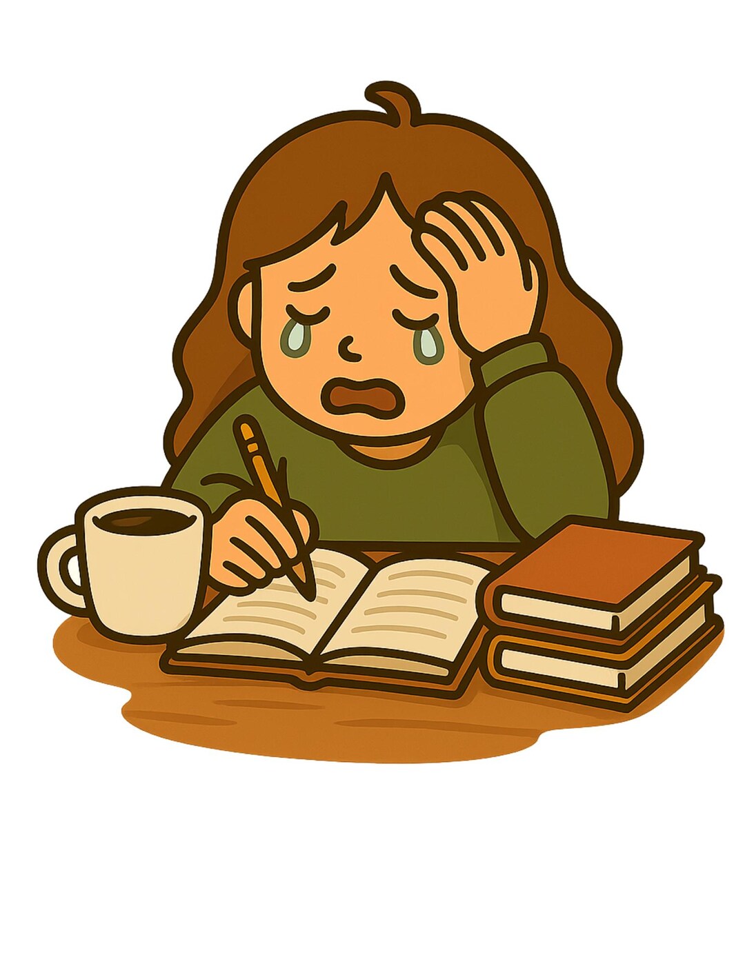 Crying Study Latte Girl Sticker • Funny Finals Mood (PNG Digital ...