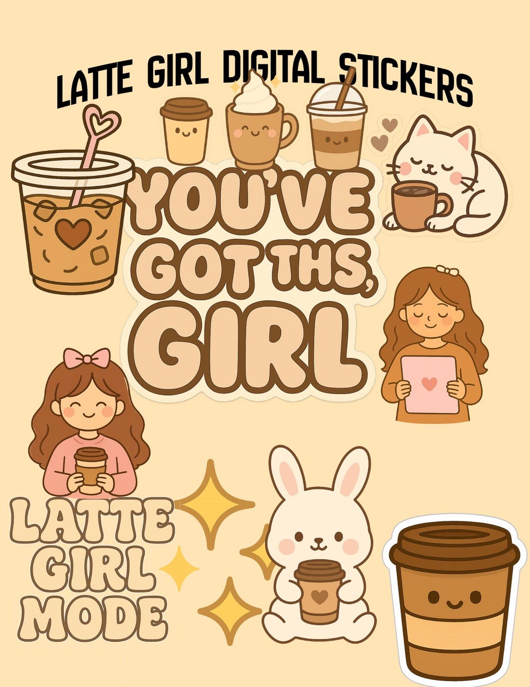 Latte Digital Stickers - Etsy