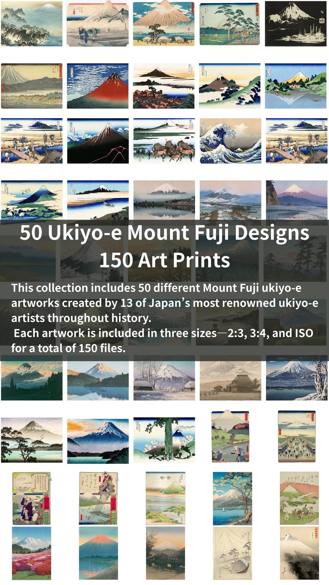 50 Mt Fuji Ukiyo-e Digital Prints Set, 12 Famous Artists Hokusai ...