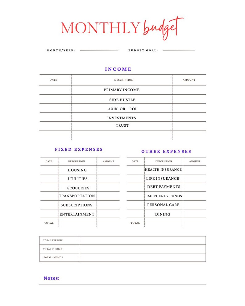 Monthly Budget Planner Printable PDF, Finance Tracker Template, Debt ...