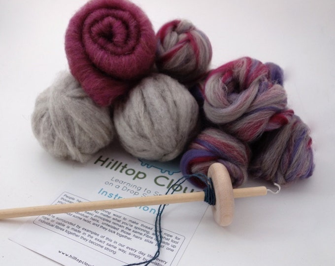 Drop Spindle Kit Purple - Learn to Spin- 135g (4.8oz) Roving, Batt ...