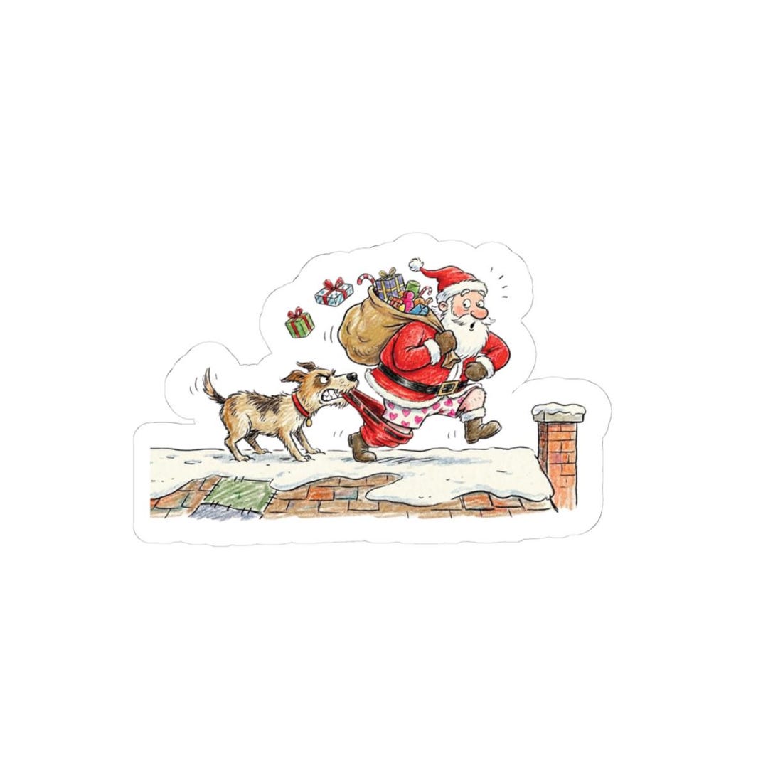 Santa Sneaking on Roof With Dog Kiss-cut Stickers | Christmas Sticker ...