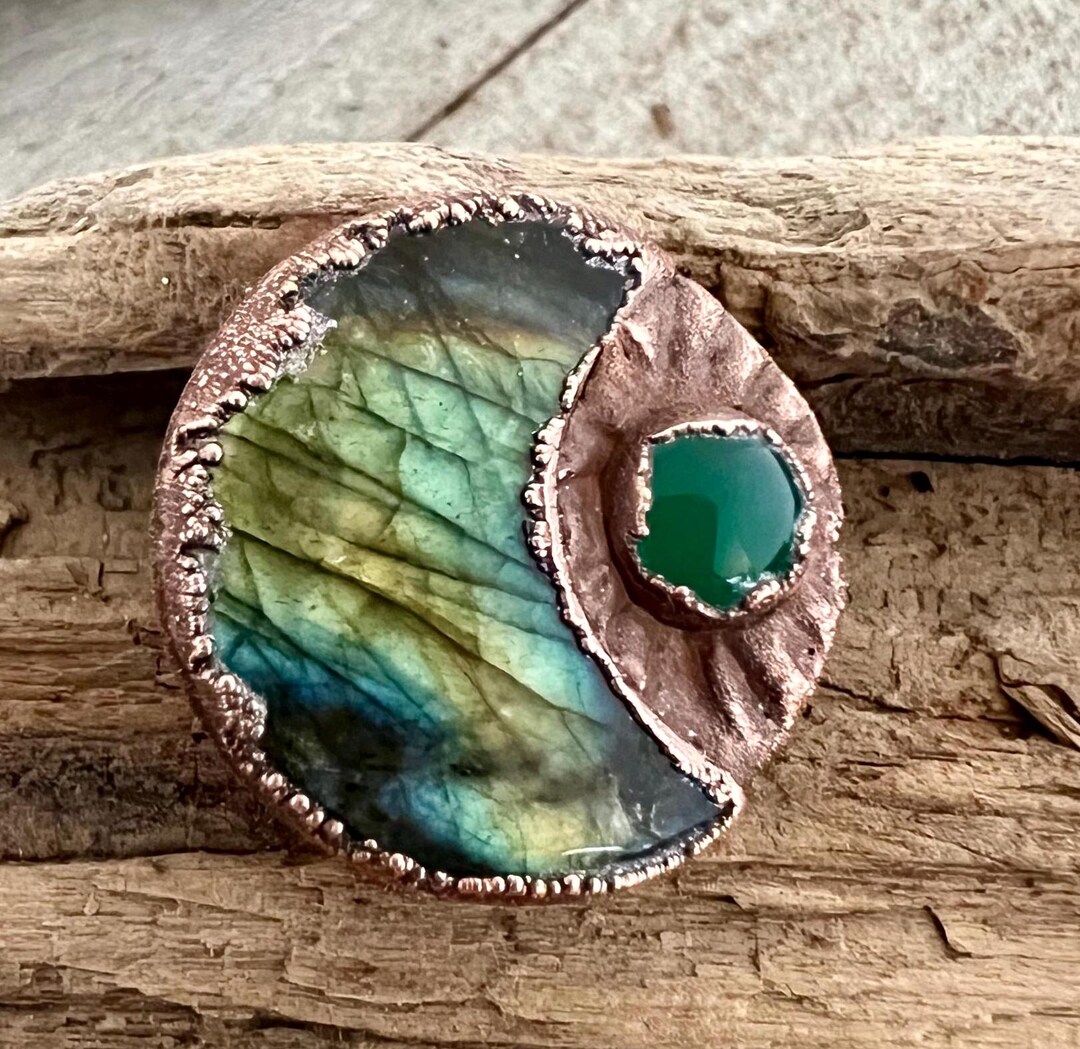 Labradorite Moon Button, 24mm Diameter, With Green Onyx Cabochon, Handmade Multi Stone Necklace ...