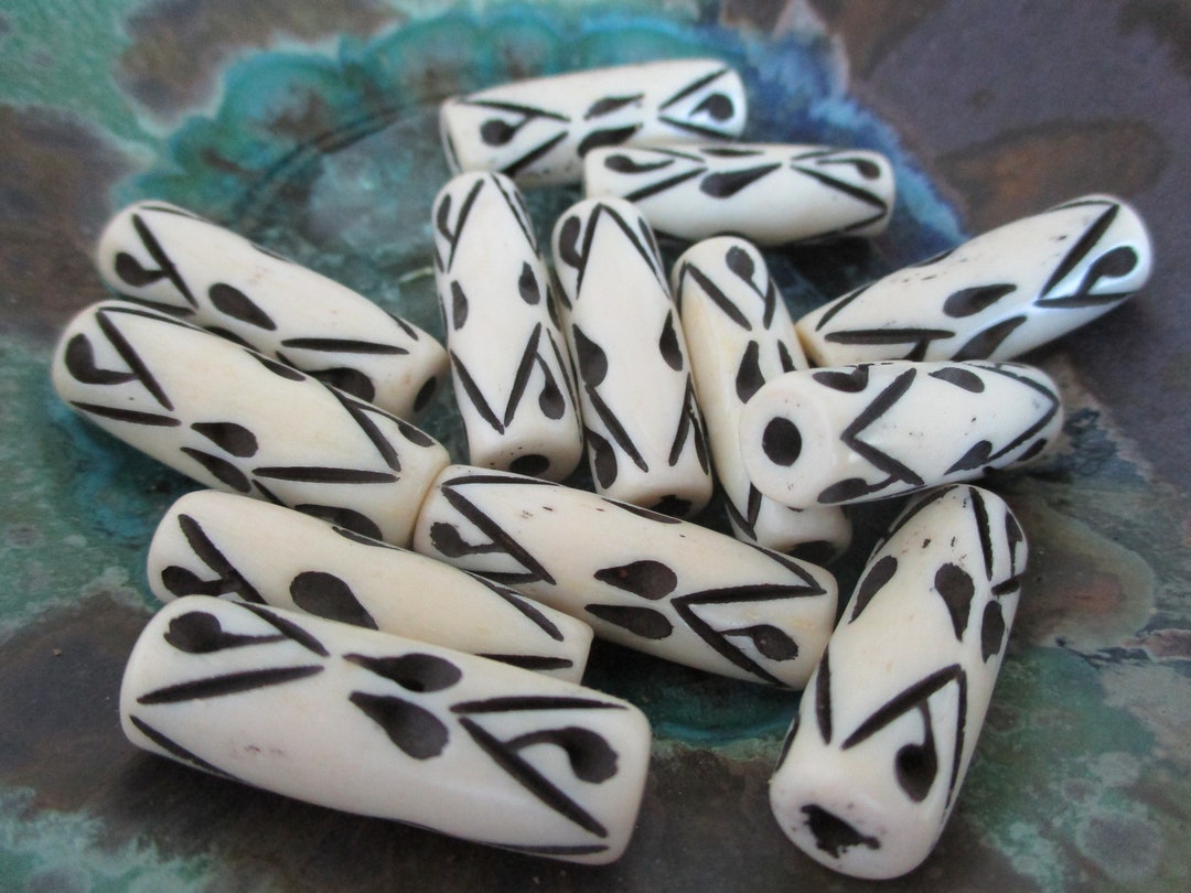 20 Carved Bone Beads, 24x8mm With 2mm Hole Approx., Barrel Tube Beads ...