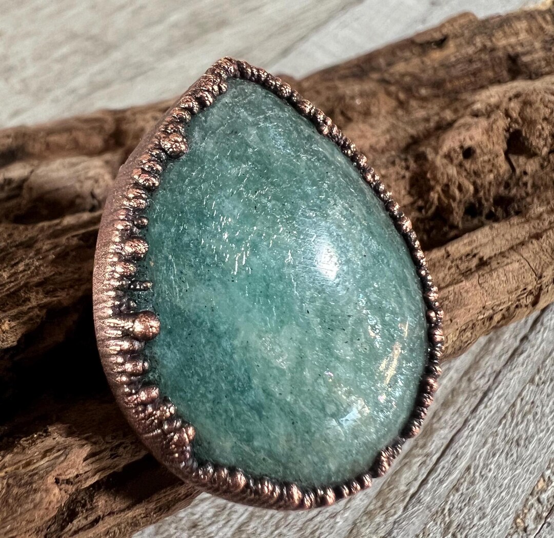 Flashy Amazonite Copper Teardrop Button, 30x23mm, Handmade Closure With ...