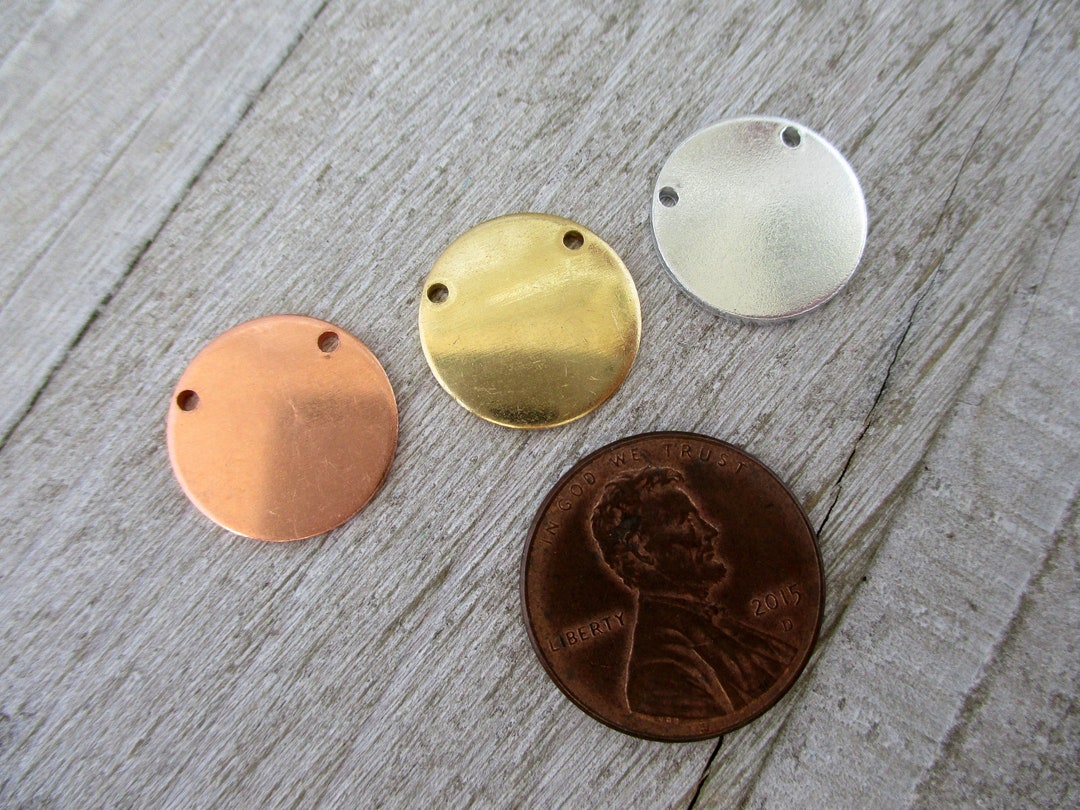 6 Round Metal Tags With 2 Holes, 9/16", Impressart Premium Brass ...