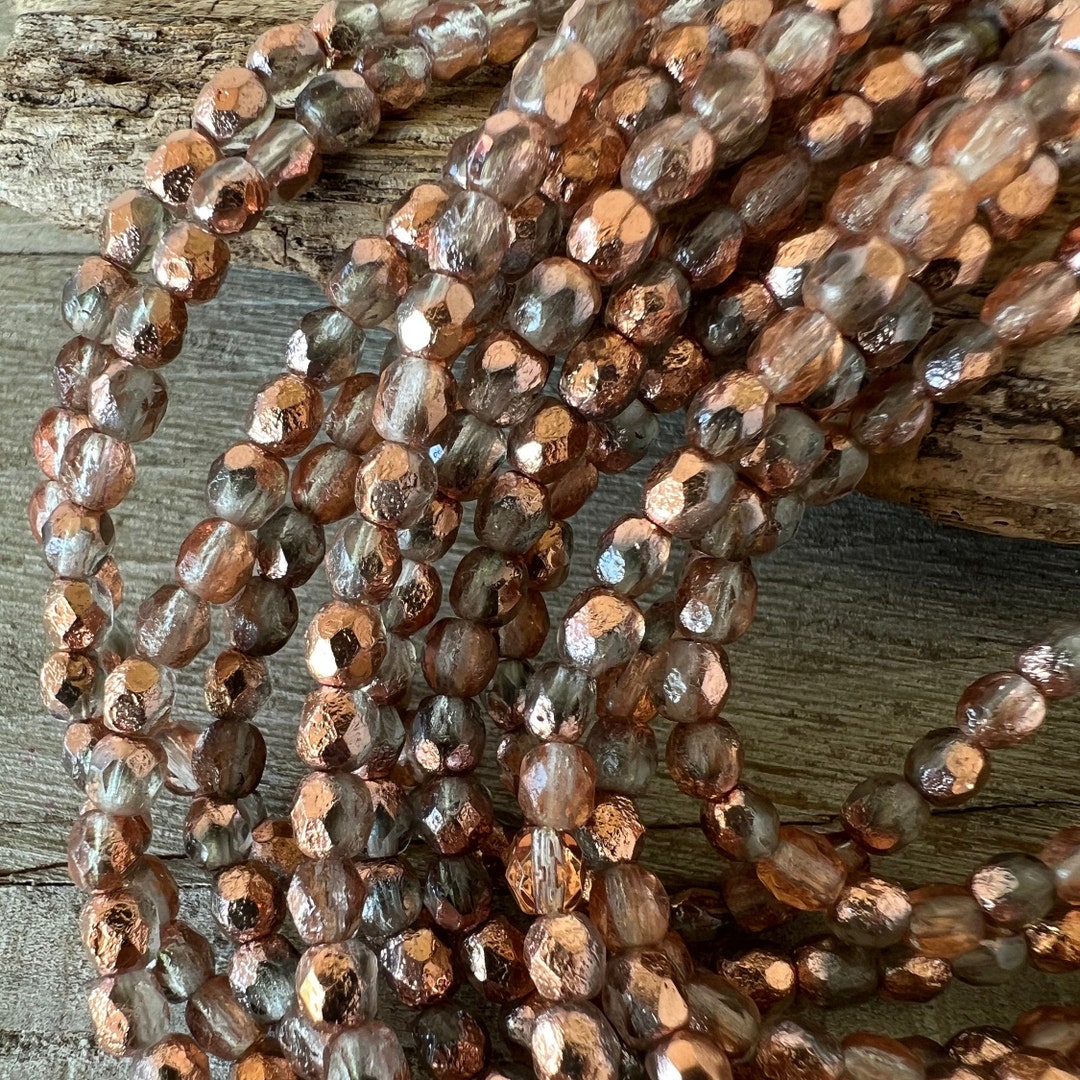 4mm Copper Ore Etched Beads Faceted Matte Beads Czech Glass - Etsy
