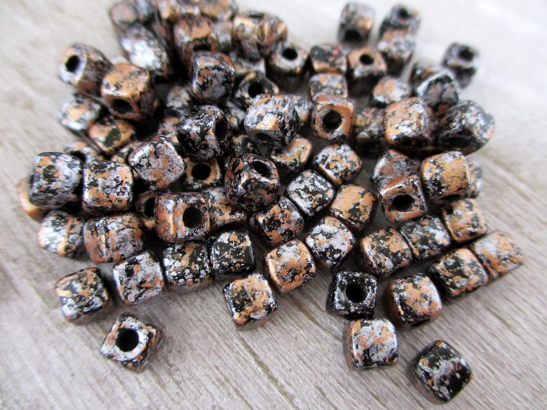 4mm Granite Gold Square Beads, 50 Loose Cube Beads, 1.7mm Hole, 6/0 ...
