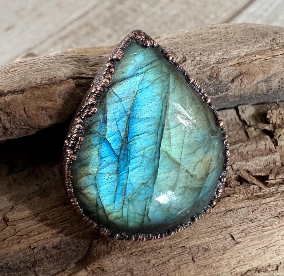 Labradorite Teardrop Copper Button, 35x21mm, Handmade Gemstone Necklace or Bracelet Button, - Etsy