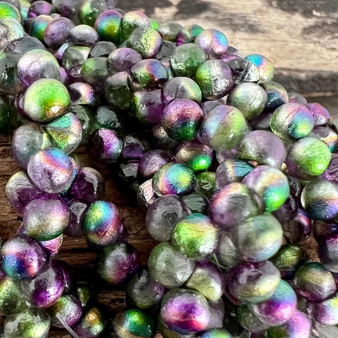 4x4mm Mardi Gras Mushroom Beads, Etched Czech Glass Strand of 50 ...