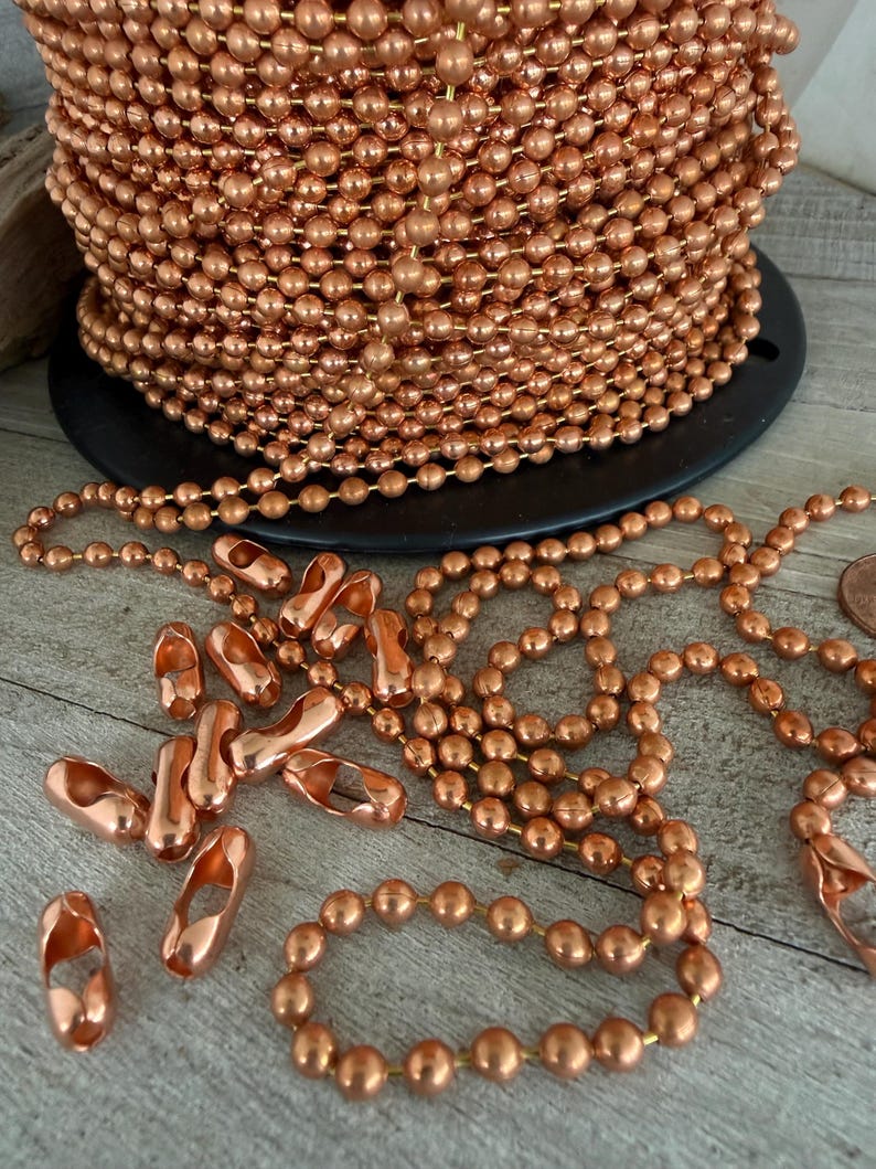 Copper Ball Chain 4.5mm Balls, 1 Ft to 50 Ft. Bulk Chain, Unsealed ...