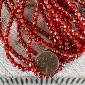 4mm Ruby Red With Gold Glass Beads, Faceted Fire Polished Czech Glass ...