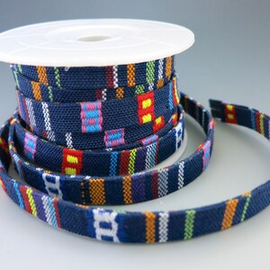 10mm Wide Woven Native Flat Cotton Cord, Blue Multicolors, by the Inch ...
