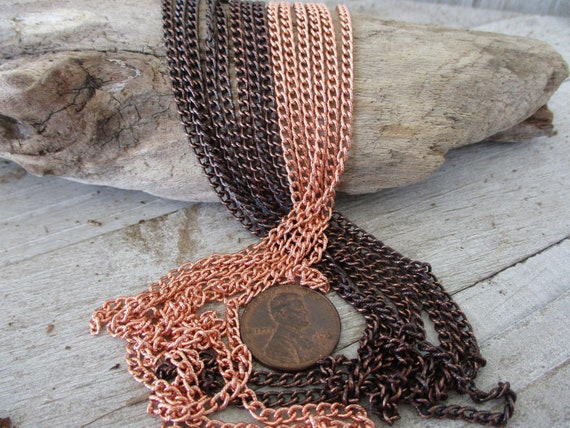 Real Copper Necklace or Bracelet Choose Length Pure Copper Curb Chain Bright or Antiqued with Copper Plated Clasp