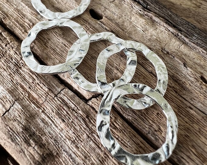 14mm Sterling Silver Hammered Washer, 2 Hexagonal Links, Textured .925 ...