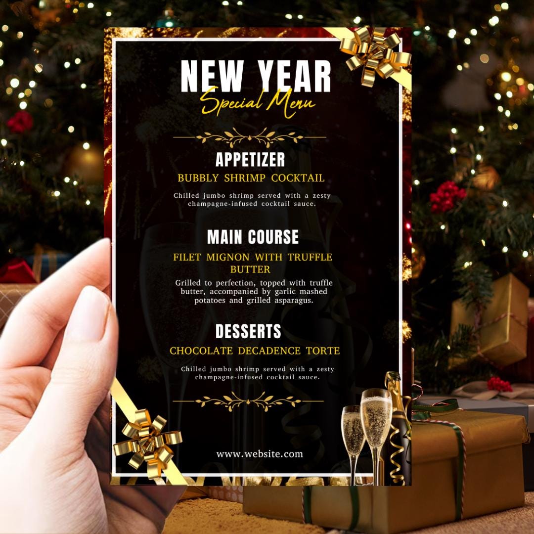 Editable New Year Menu Template 2026 | Canva NYE Dinner Menu Printable ...