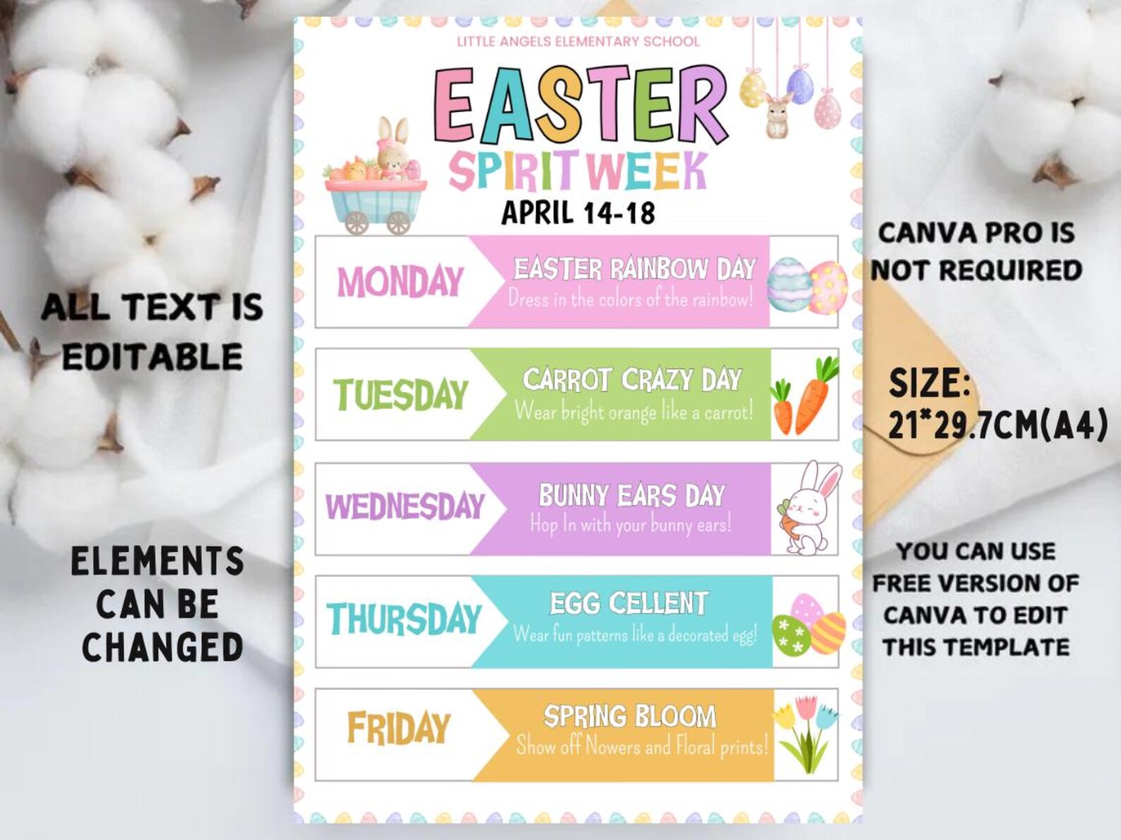 Editable Easter Spirit Week Flyer Template | Spring School Dress up ...