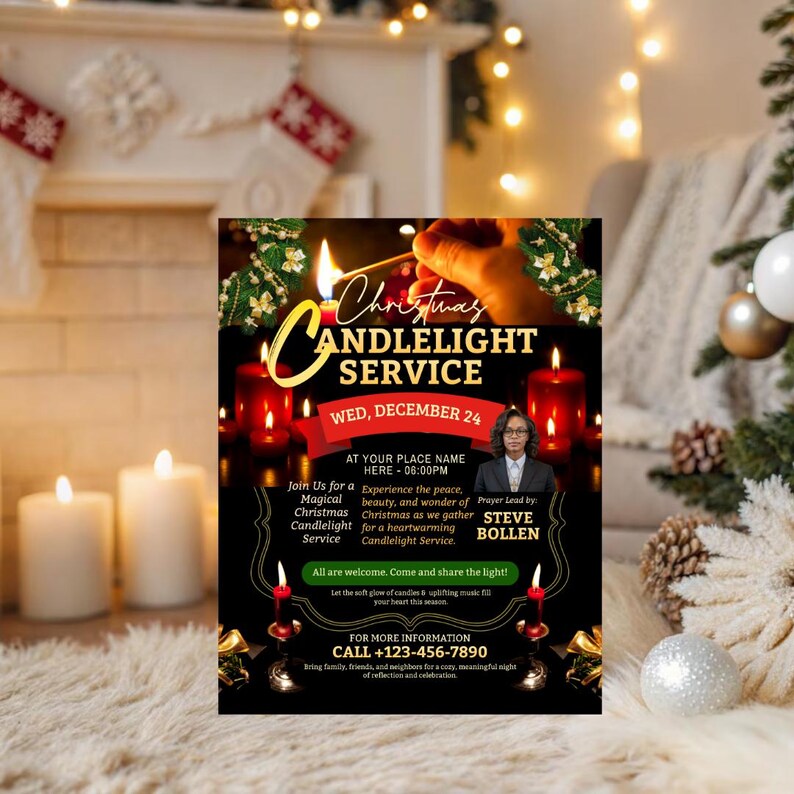 Christmas Candlelight Service Invitation Canva Template (digital ...