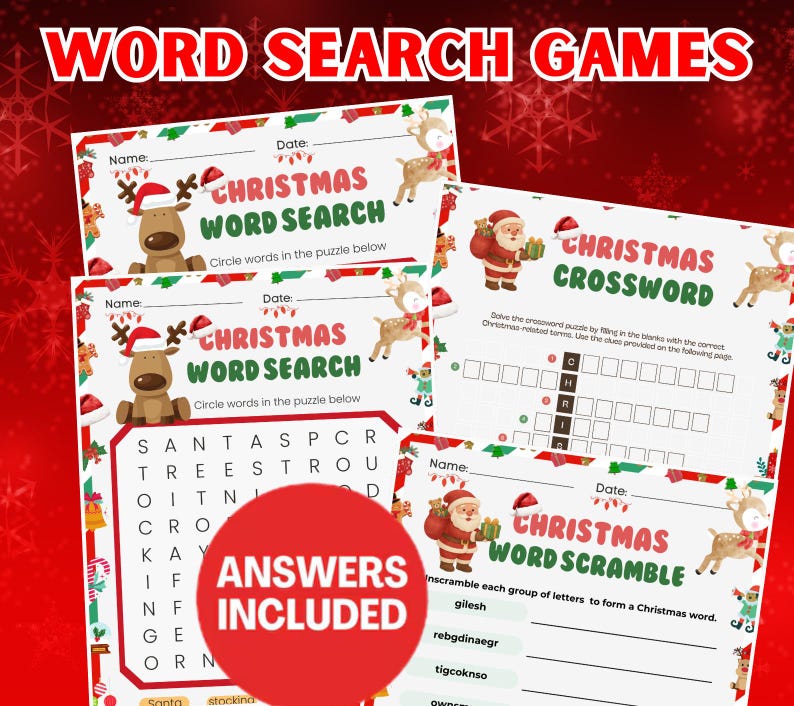 Editable Christmas Word Search, Word Scramble & Crossword, Printable ...
