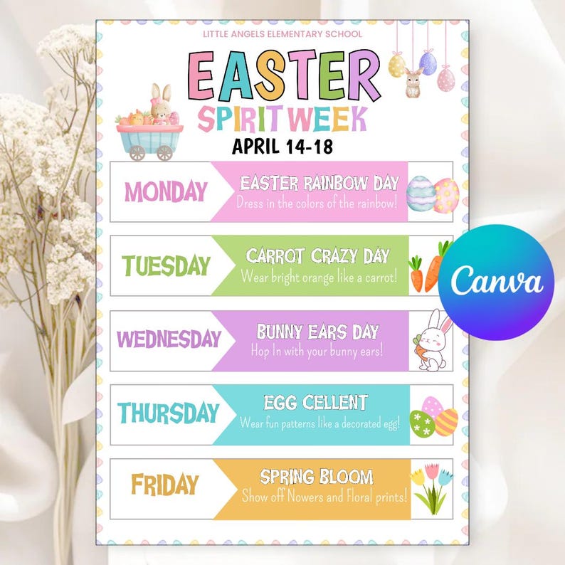 Editable Easter Spirit Week Flyer Template | Spring School Dress up ...