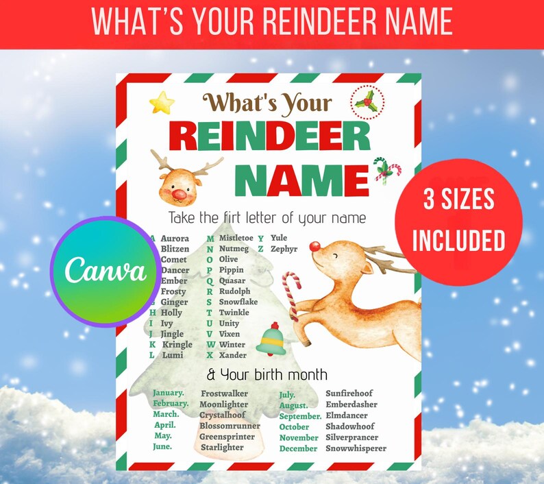 What's Your Reindeer Name Game Printable | Christmas Name Generator ...