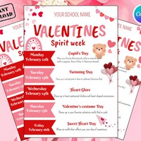 EDITABLE Valentine's Day Spirit Week Itinerary | Valentine Spirit Week ...