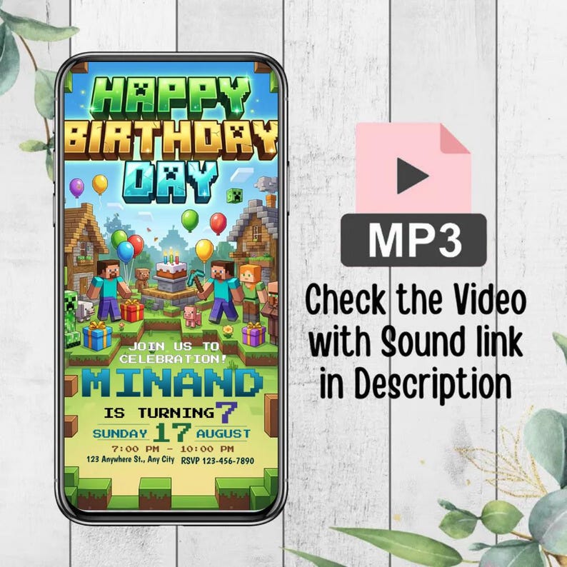 Minecraft Birthday Invitation Video, Editable Minecraft Party Invite ...