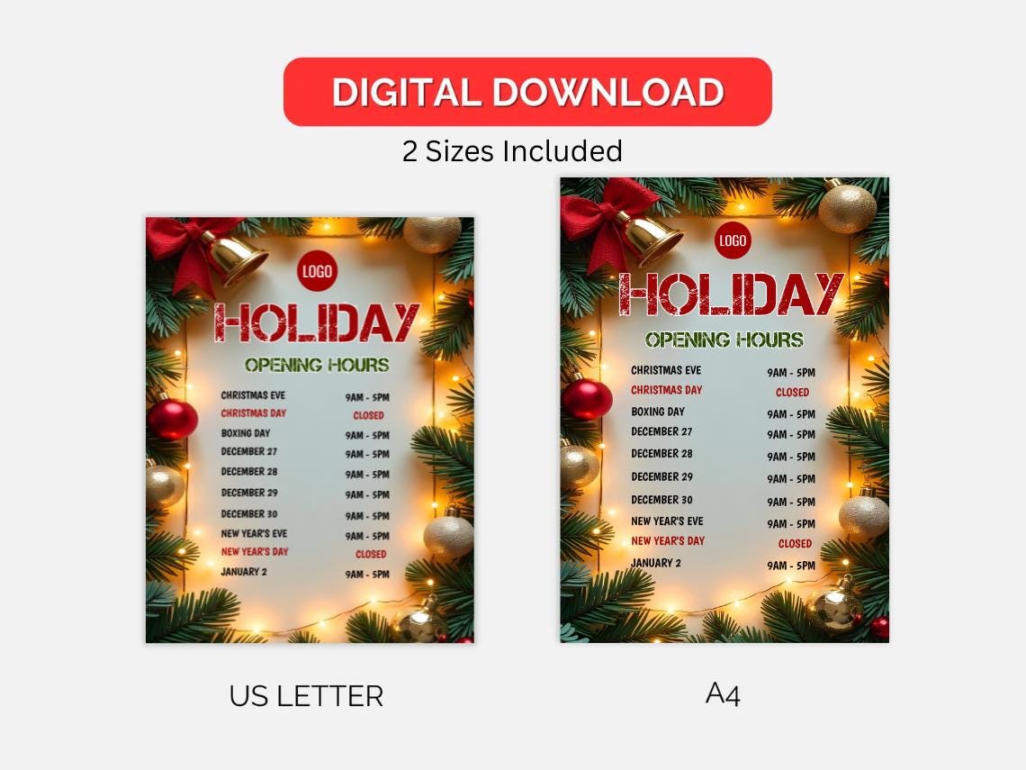 Editable Holidays Hours Sign Canva Template, Christmas Store Hours Sign ...