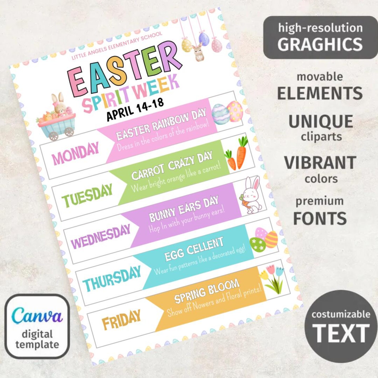 Editable Easter Spirit Week Flyer Template | Spring School Dress up ...