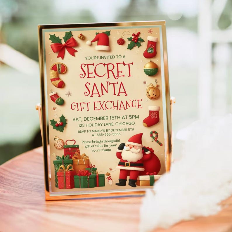 Editable Secret Santa Gift Exchange Invitation Template | Christmas ...