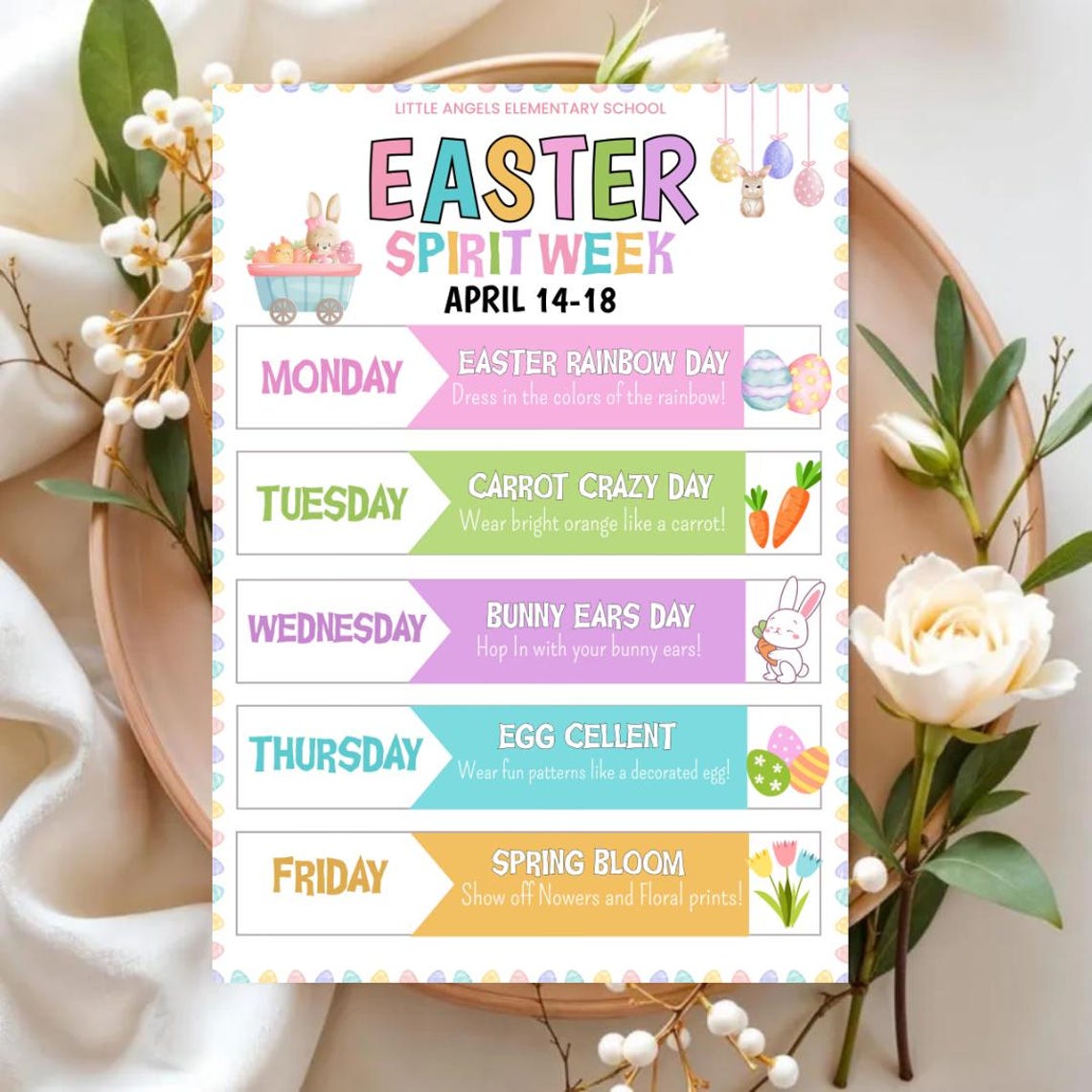Editable Easter Spirit Week Flyer Template | Spring School Dress up ...